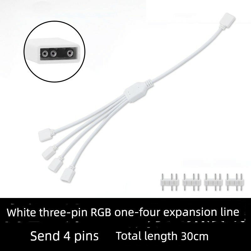 Белый разделитель 5V 3-pin ARGB с 4 выходами, длина 50 см для систем RGB-подсветки ПК