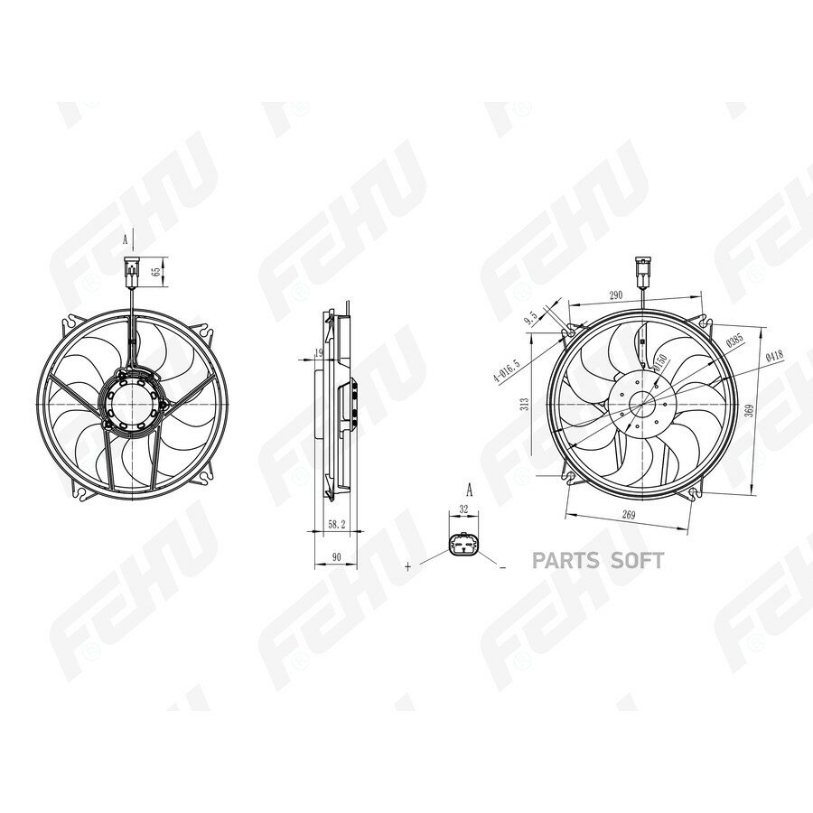 Электровентилятор охлаждения с Кожухом для Peugeot/Citroen 307 (00-)/308 (07-)/C4 (04-) FEHU FFC1001H | цена за 1 шт