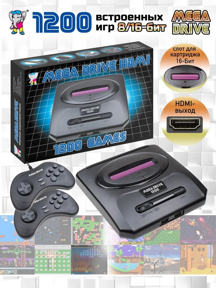 Игровая приставка Mega Drive hdmi / 1200 игр денди сега / слот для картриджей 16 бит