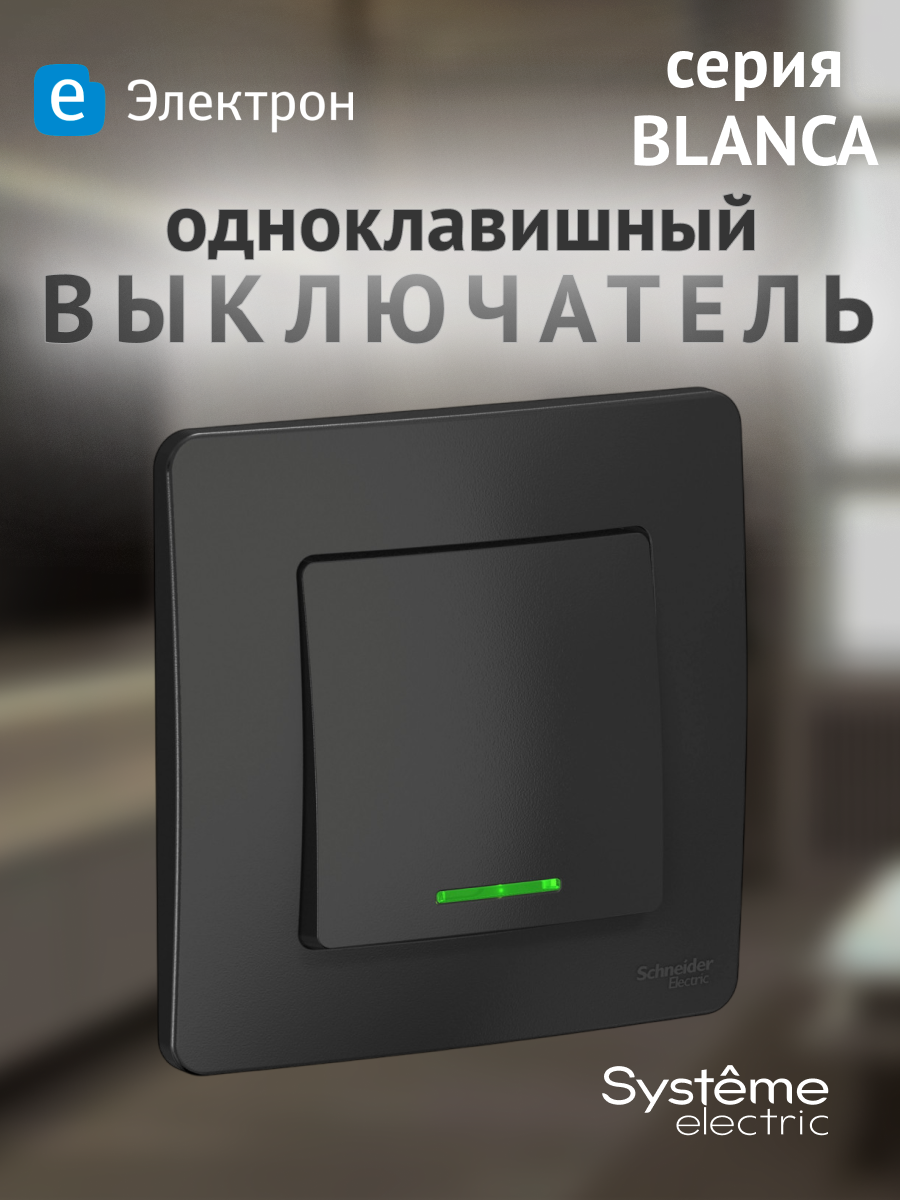 Выключатель Systeme Electric Blanca одноклавишный с индикацией 10А 250В антрацит BLNVS010116