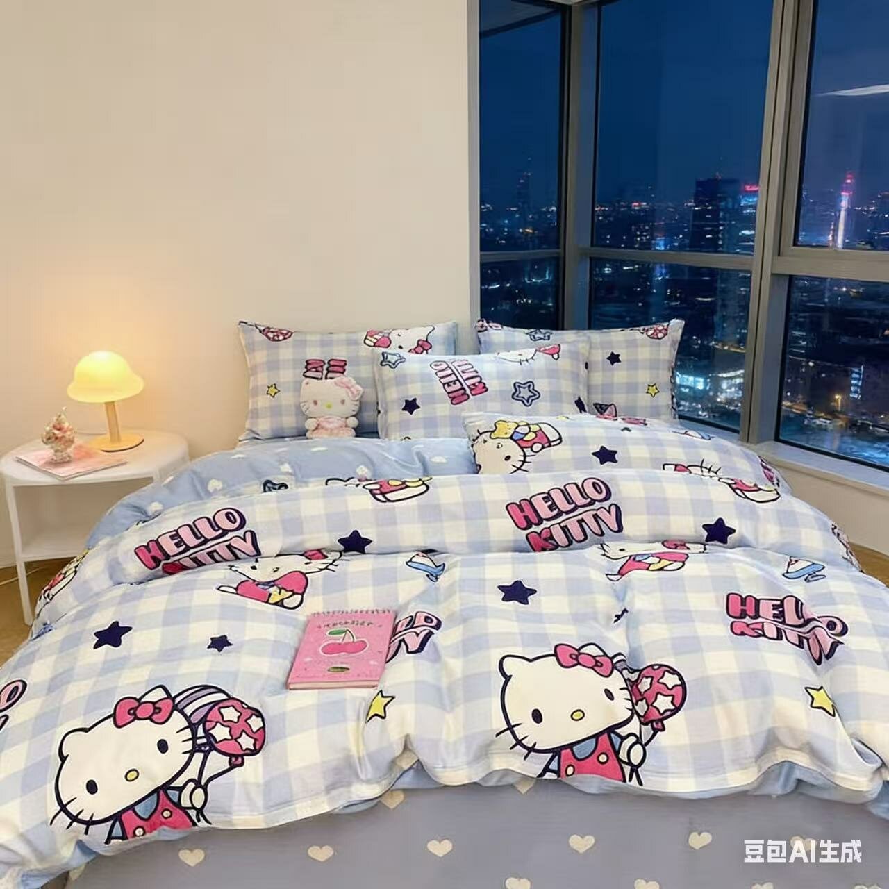 Ультратонкий комплект постельного белья Hello Kitty, 200х230 см, синий