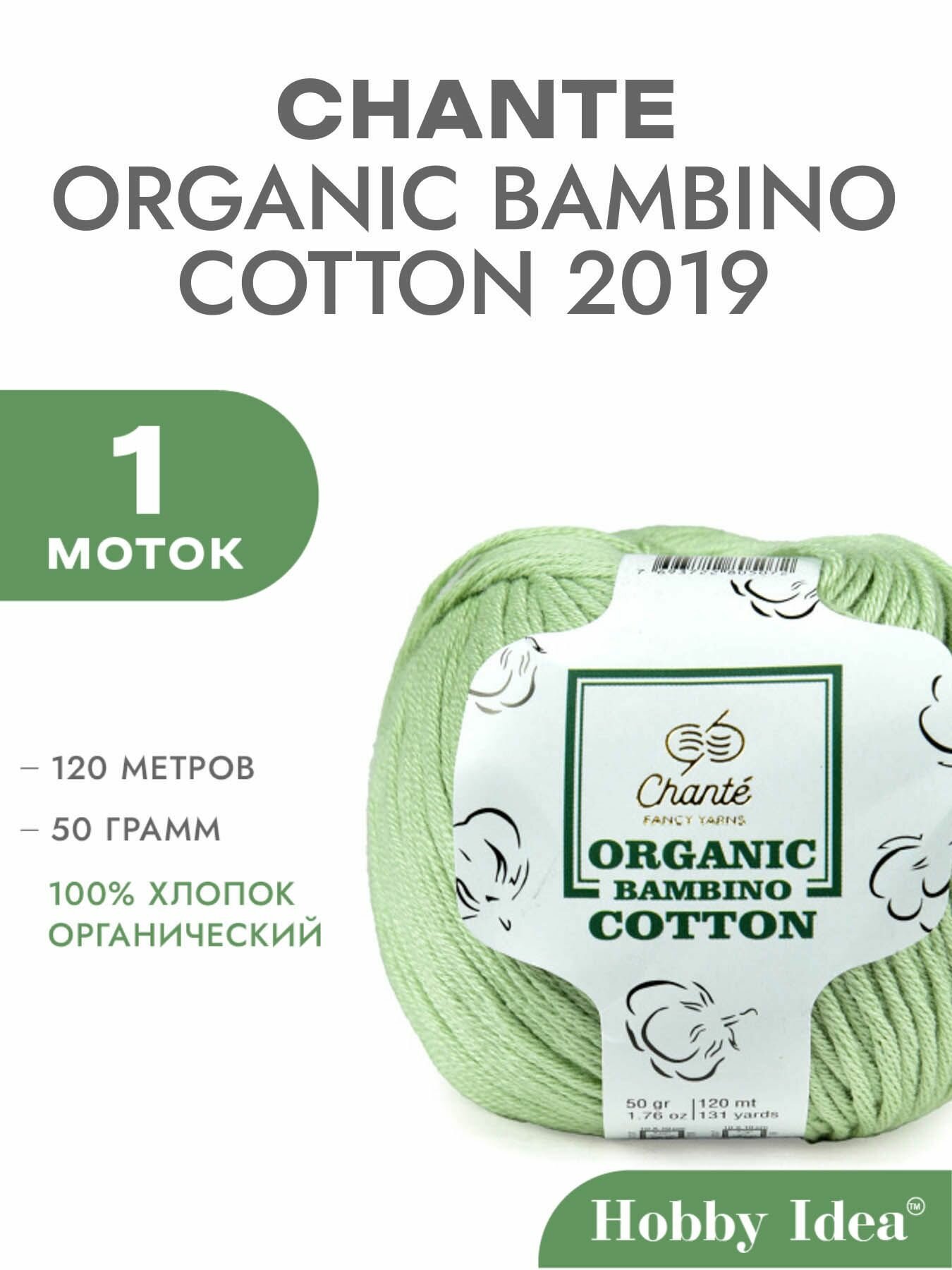 Пряжа Chante Organic Bambino Cotton 2019 Светло зелёный 1 моток (Нитки хлопковые Шантэ Органик Бамбино Коттон)