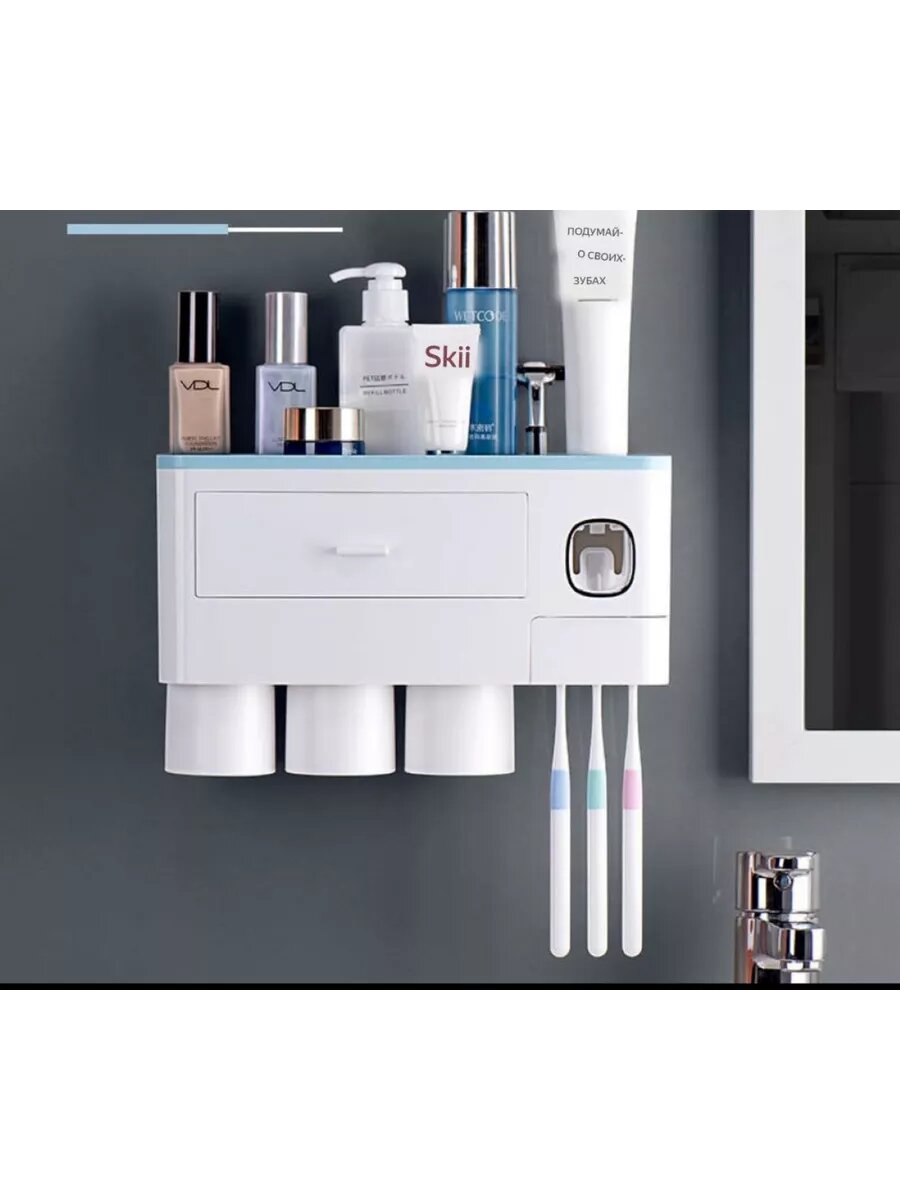 Дозатор настенный, для зубной пасты и щеток, с 3-мя стаканами