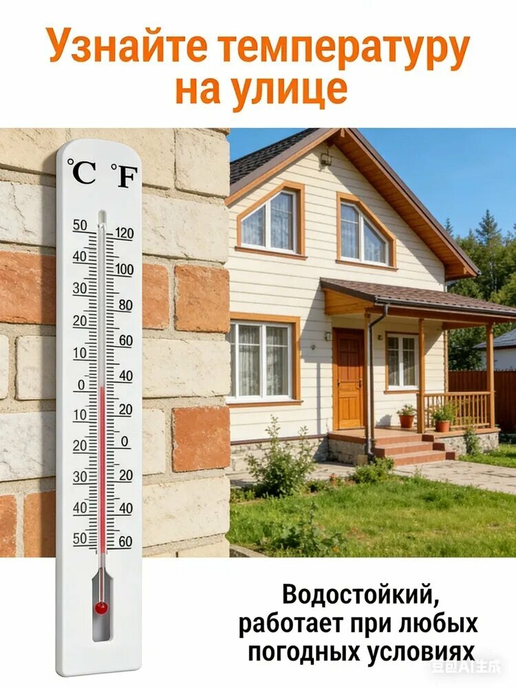Термометр фасадный 40,5 см, водонепроницаемый, прочный, с метилкарбитолом, от -50 до +50С/термометр для животных