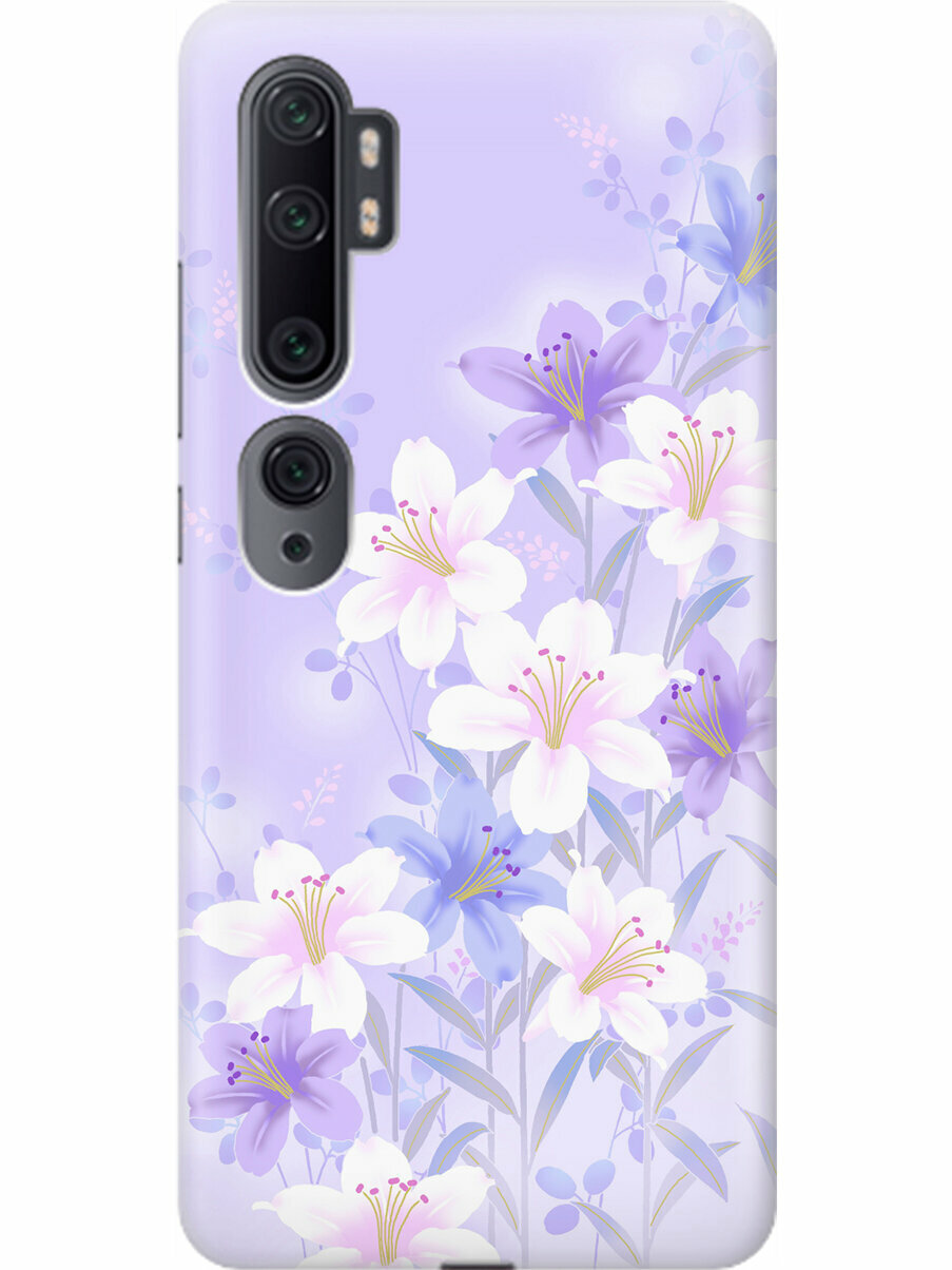 Ультратонкий силиконовый чехол-накладка для Xiaomi Mi Note 10, Note 10 Pro с принтом "Лилии на фиолетовом"