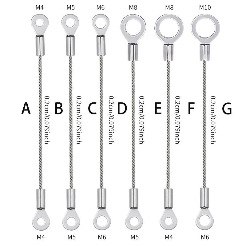 4 шт. тросов из нержавеющей стали 2 мм с клеммами M4/M5/M6/M8/M10 G, 400mm
