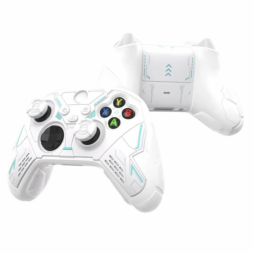 PlayVital Силиконовый чехол Stellar Mecha для контроллера Xbox Series X/S, антискользящий с накладками на стики, белый/серый