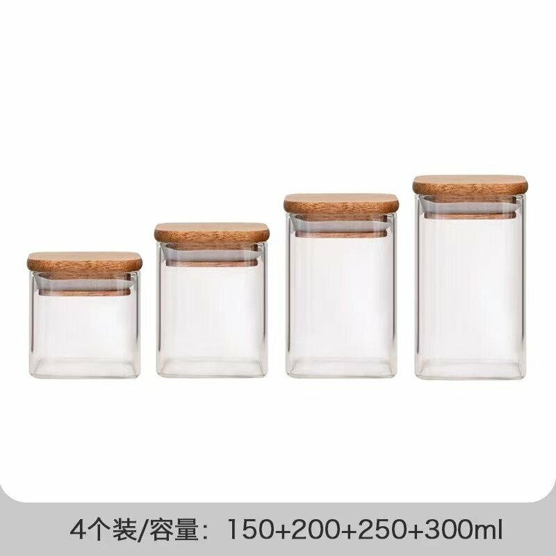 Стеклянные банки Китайская Традиция, для специй, акация, 150，200，250，300мл，4 штуки