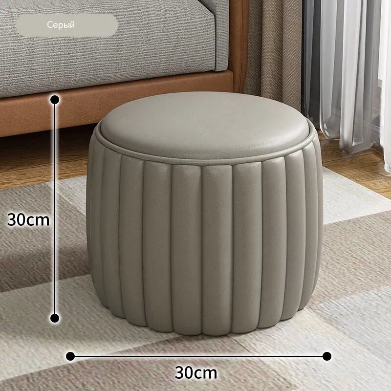 Табурет Серый 30x30x30 см, Массив дерева, Искусственная кожа, Модерн