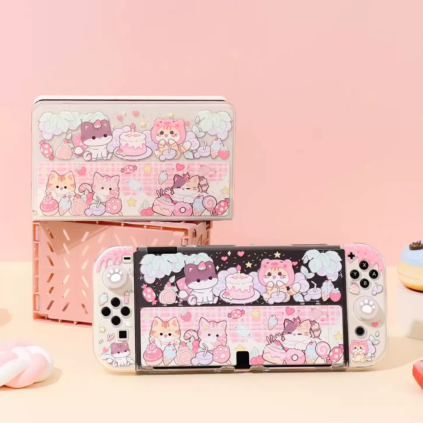 Прозрачный чехол для Nintendo Switch OLED с защитным стеклом и док-станцией, комплект
