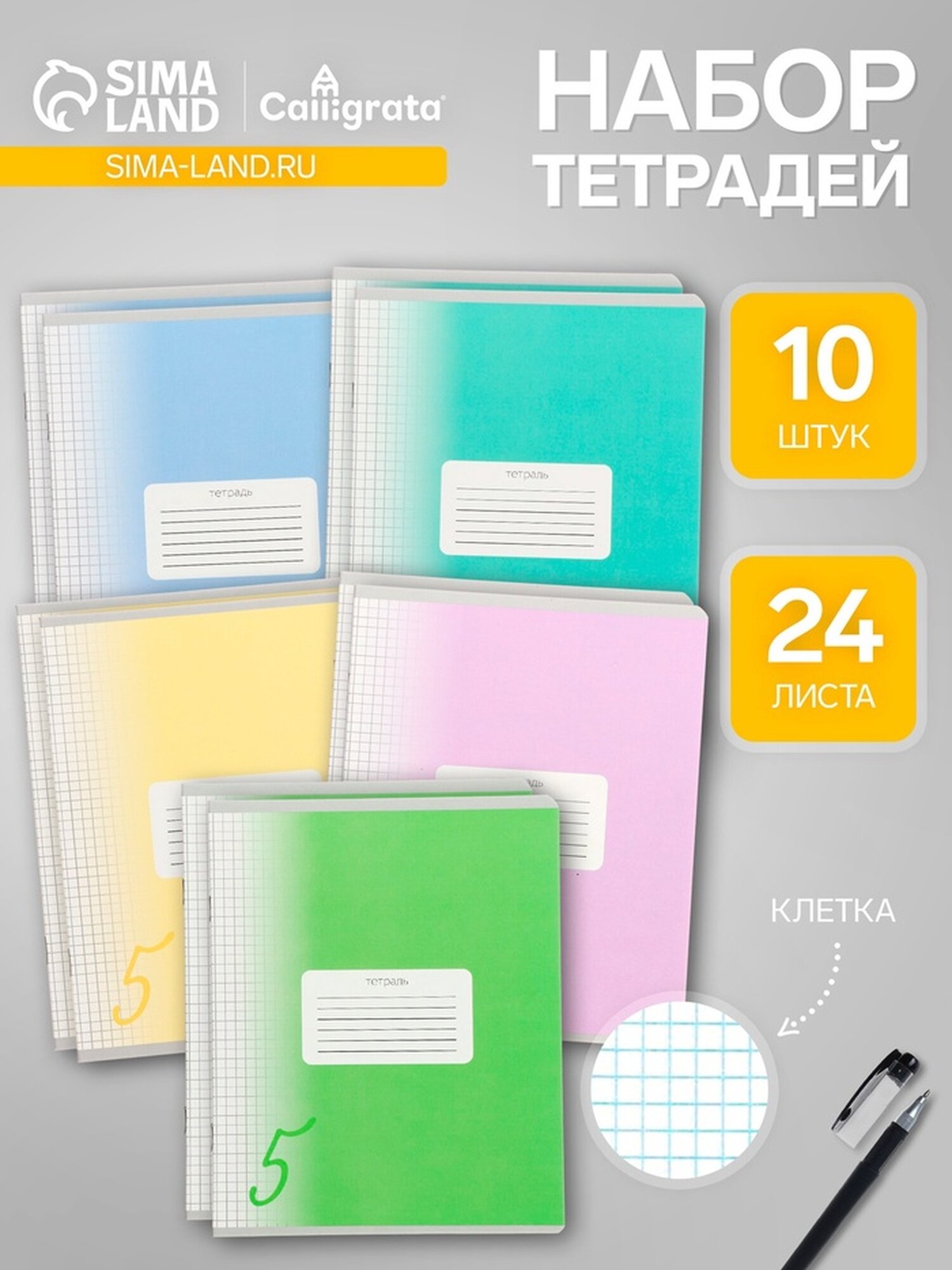 Компл тетр из 10 шт, 24л кл Пятерка, обл мел карт, ВД лак, блок офсет (4981371) 9410138