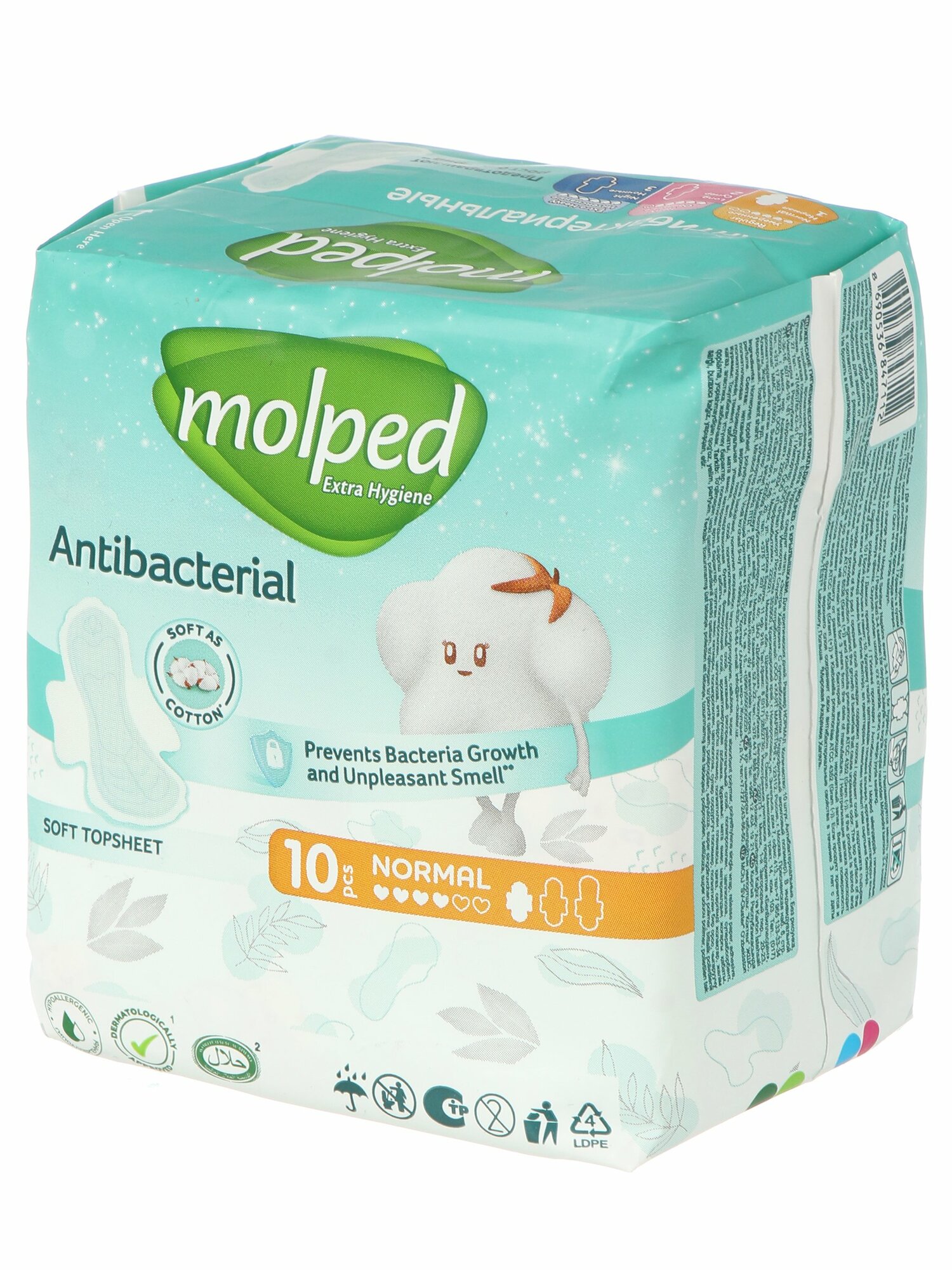 Прокладки женские Molped Антибактериальные Normal дневные с крылышками 4 капли 10 штук 23.5 см для комфорта и защиты