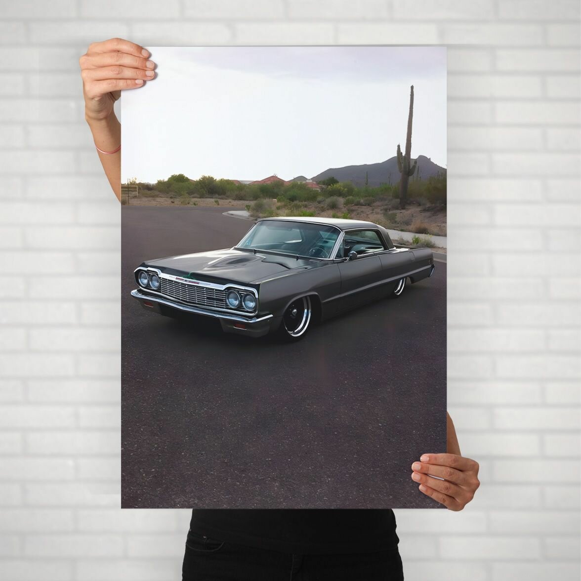 Плакат на стену для интерьера Лоурайдер (Chevrolet Impala 28) - Постер по тюнингованным автомобилям формата А2 (42x60 см)