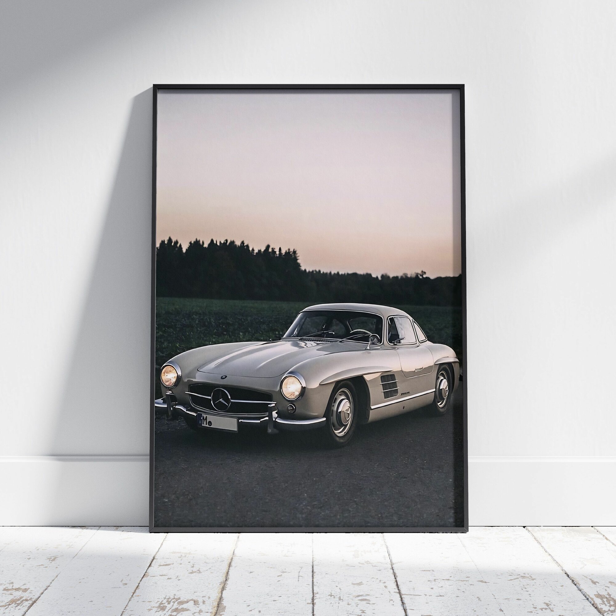 Плакат на стену для интерьера Культовые машины (Mercedes SL 300 Gullwing 3) - Постер по легендарным ретро автомобилям формата А3 (30x42 см)