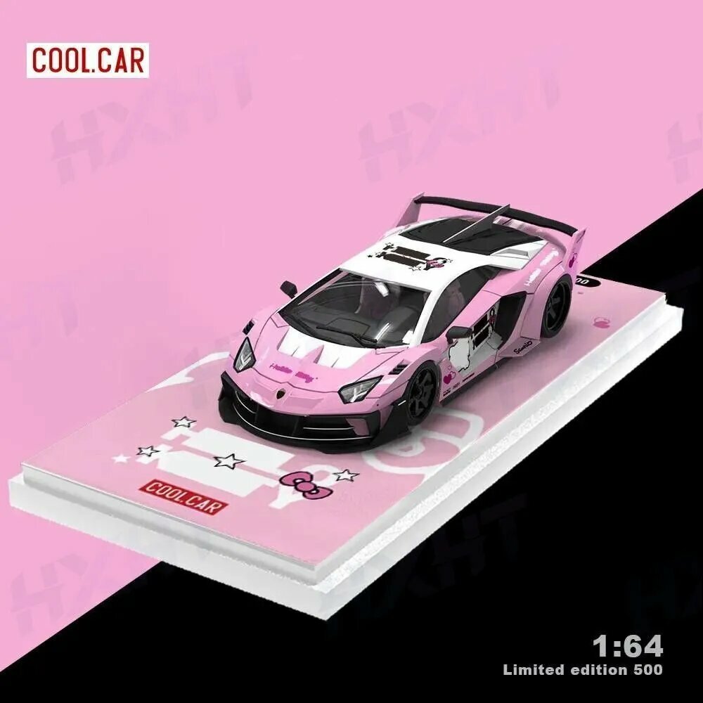 1:64 Cool Car Ламборгини GTEVO: Модель Сплава, Розовая С Рисунком Кошек Hello Kitty