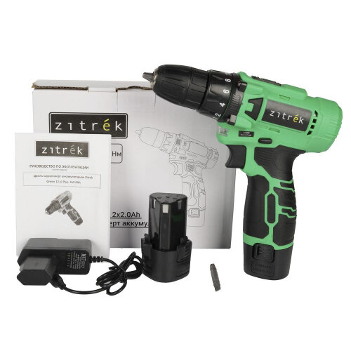 Дрель-шуруповерт аккумуляторная Zitrek Green 12-Li Plus, 12В, 2x2.0Ач (083-1114)