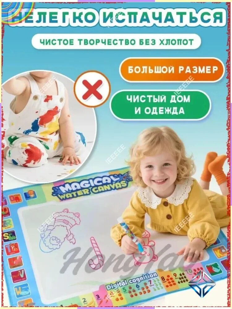 Набор для рисования, росписи для детей, многоразовый коврик для рисования водой, размер 60*80 см — фото 1
