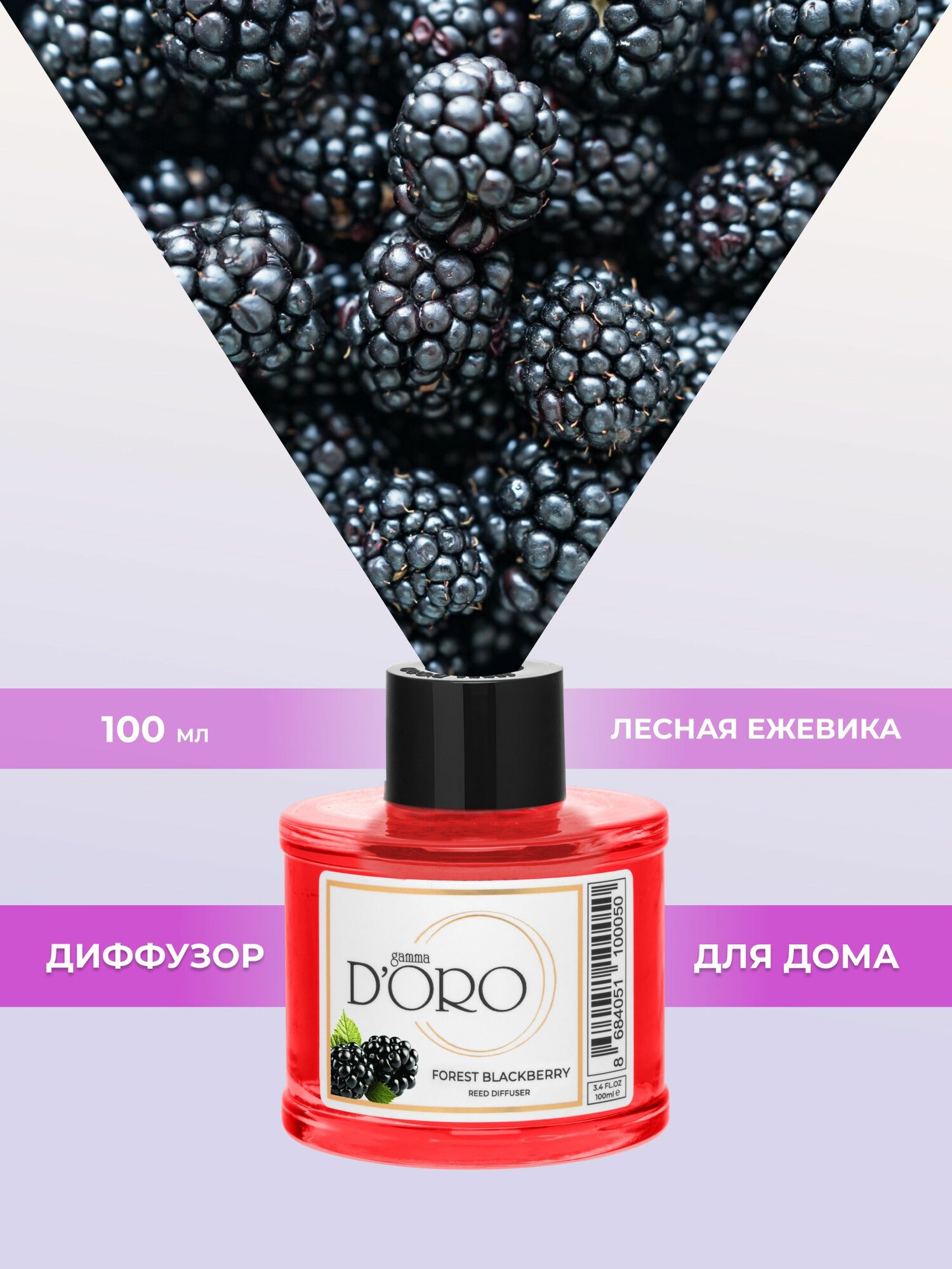 GAMMA D'ORO Диффузор ароматический для дома с палочками Лесная ежевика, 100 мл