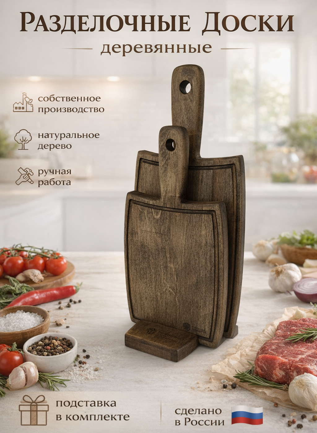 Набор разделочных досок деревянных, на подставке, доски для резки и подачи сыра, хлеба, мяса