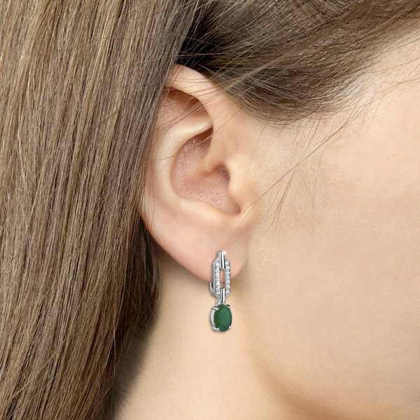 Серьги Abis, серебро, 925 проба, родирование, фианит, агат, длина 2.4 см, , зелeный — фото 1