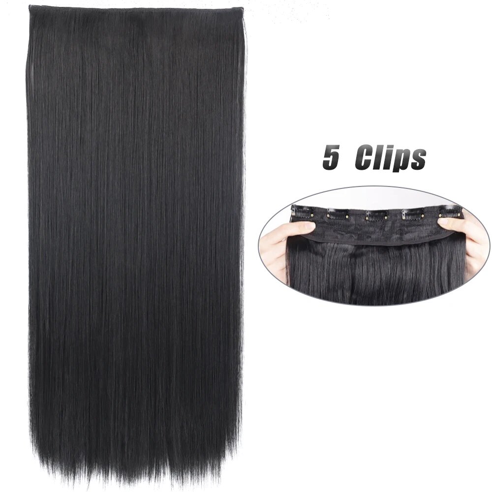 Черные пряди для наращивания волос LISI HAIR, 5 клипс, 55 см
