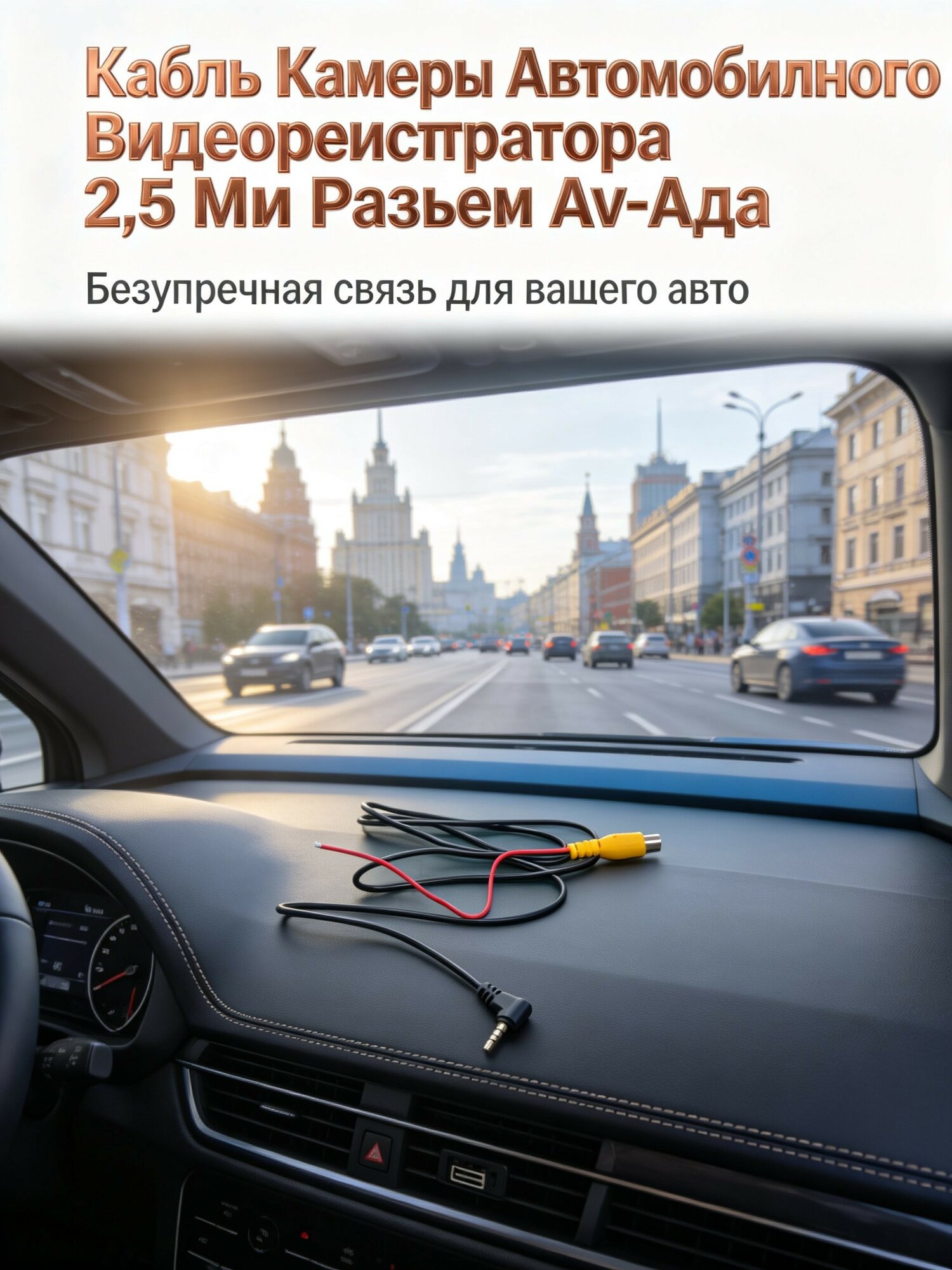 Кабель AV-адаптер с 2,5 мм разъемом для камеры заднего вида автомобиля, подключение к видеорегистратору длина 1 м