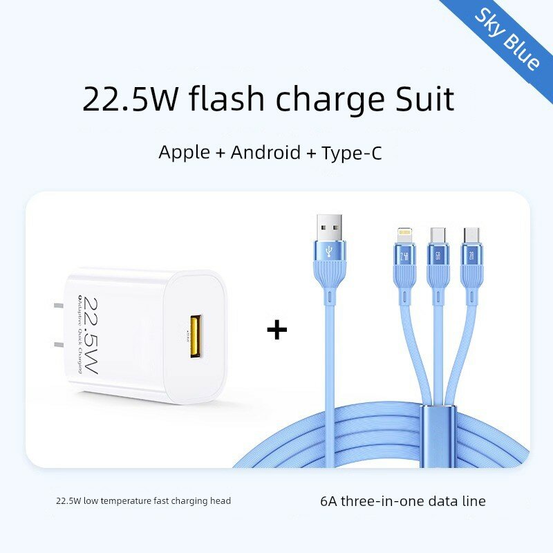 USB-C кабель с зарядкой 22,5 Вт для iPhone, Samsung, Xiaomi, 1,8 м, синий
