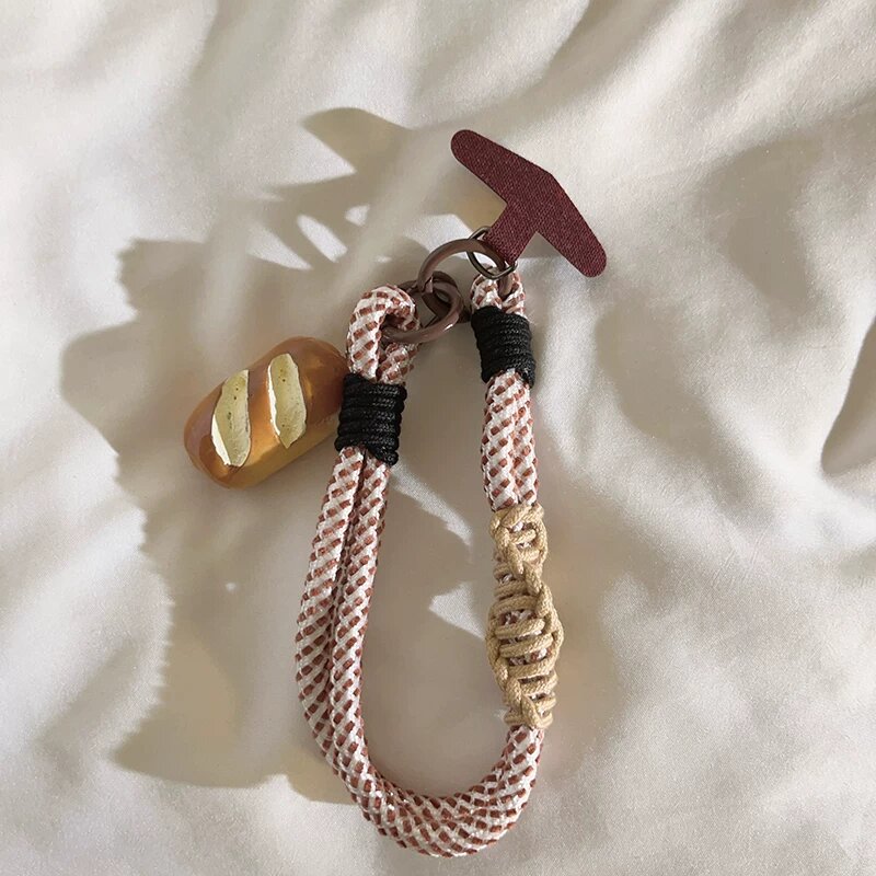 Брелок с имитацией хлеба, плетеный нейлоновый короткий браслет для телефона, ключей, наушников - коричневый, круглая
