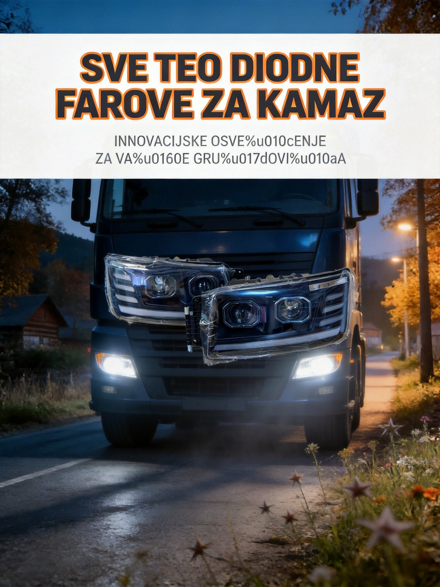 Комплект фар KAMAZ 5490 NEO, с BI LED линзами и светодиодными поворотниками и дневными ходовыми огнями, ближний и дальний свет