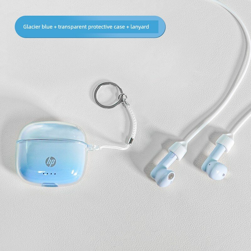 HP Высококачественный комплект беспроводных наушников Bluetooth с прозрачным чехлом и шнуром, цвет ледяной синий