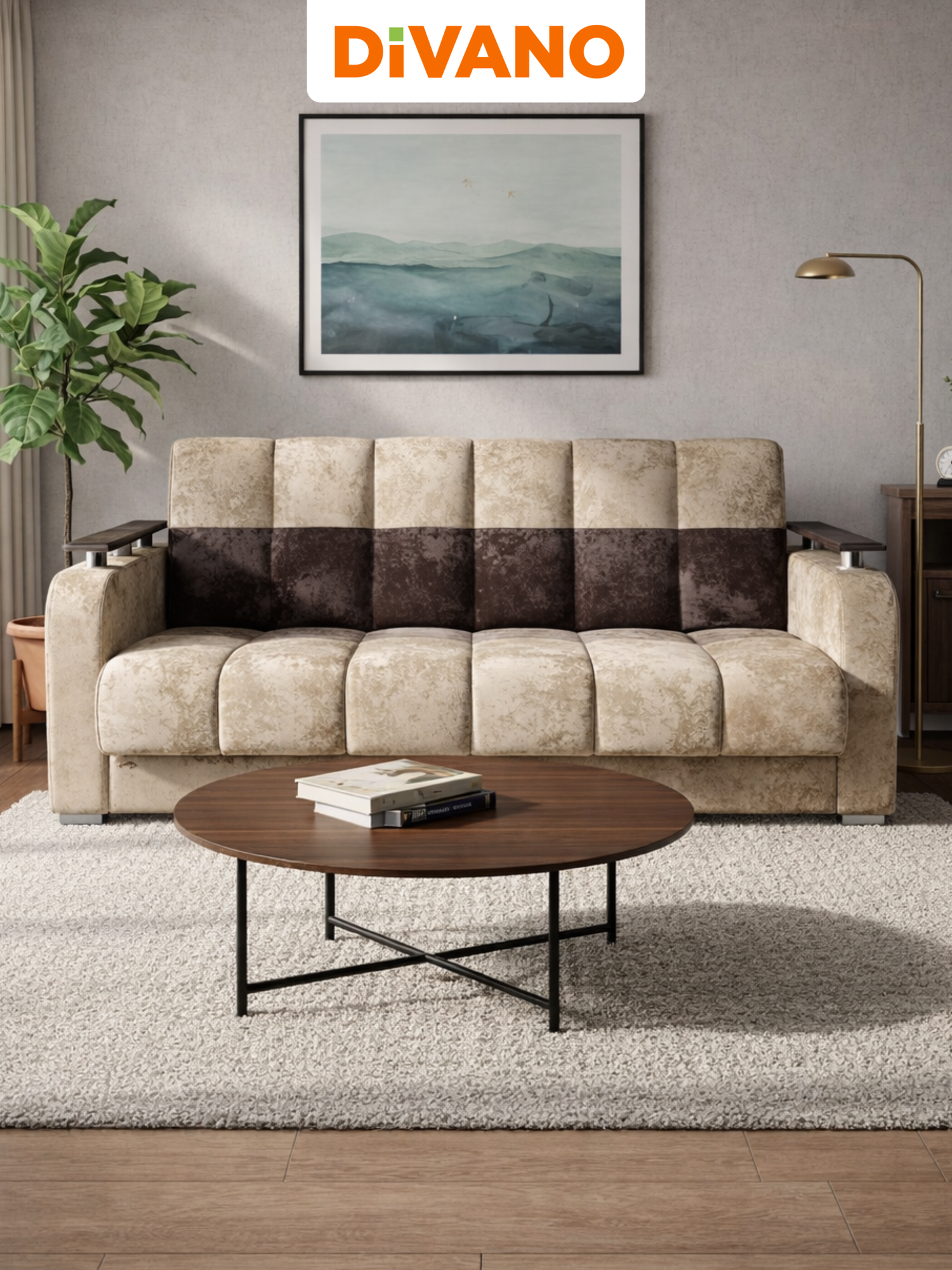 Диван раскладной Престиж плюш DIVANO, книжка, ППУ, спальное место 120х182 см, рогожка, бежевый дизайн 3