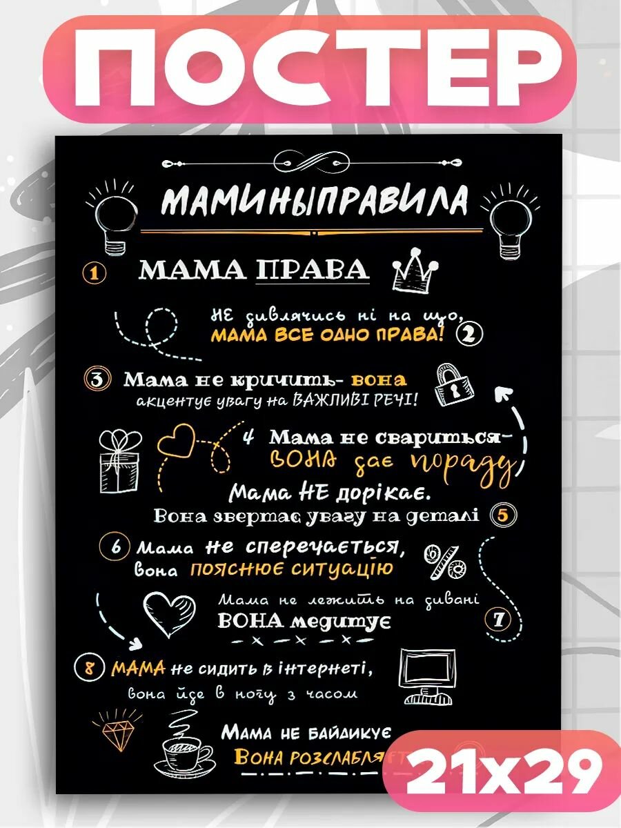 Постер на стену Правила мамы и папы, плакат 1шт, А4 размер.