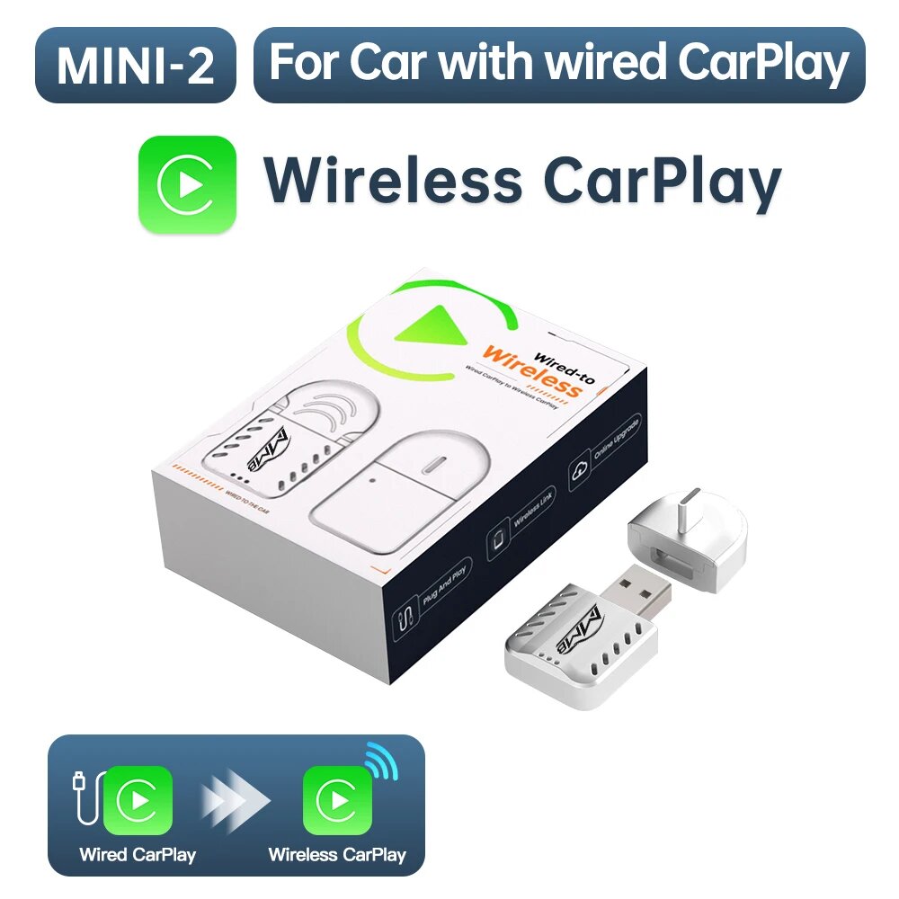 2025 MMB Mini 2.0 Адаптер Apple CarPlay с проводного подключения на беспроводное, умный автомобильный AI-донгл с онлайн-обновлениями, подключение Plug and Play для Mercedes, Audi, Kia.