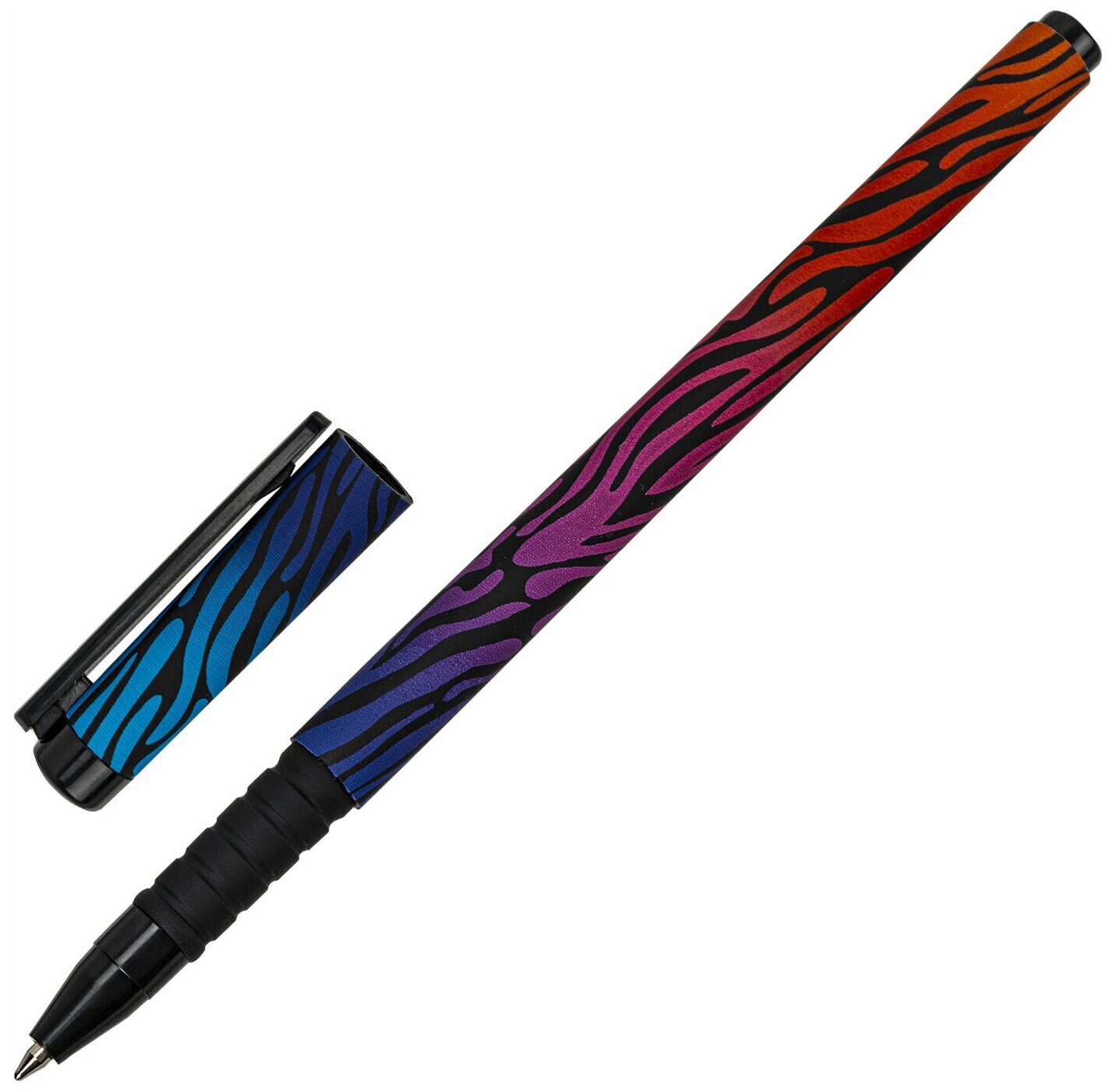 Ручка шариковая BRAUBERG SOFT TOUCH GRIP "NEON ZEBRA", синяя, мягкое покрытие, узел 0,7 мм, 143721