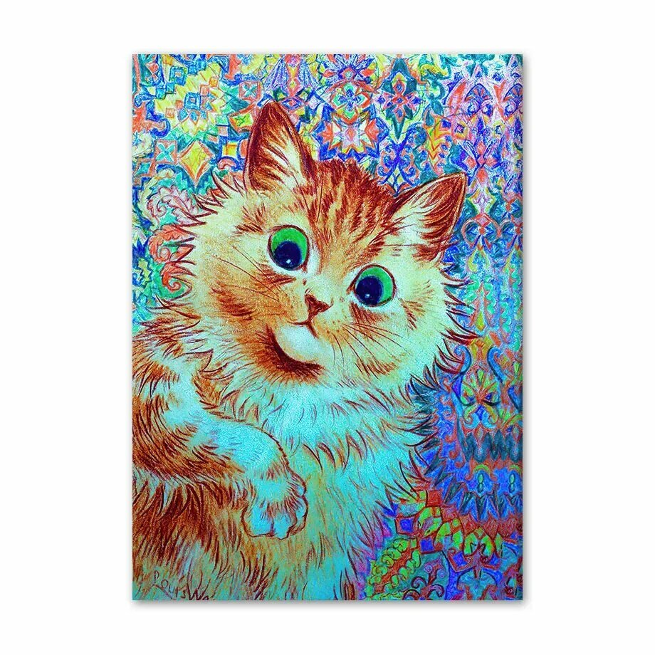 Психоделический кот Луис Вейн, холст 50x70см, цвет G1