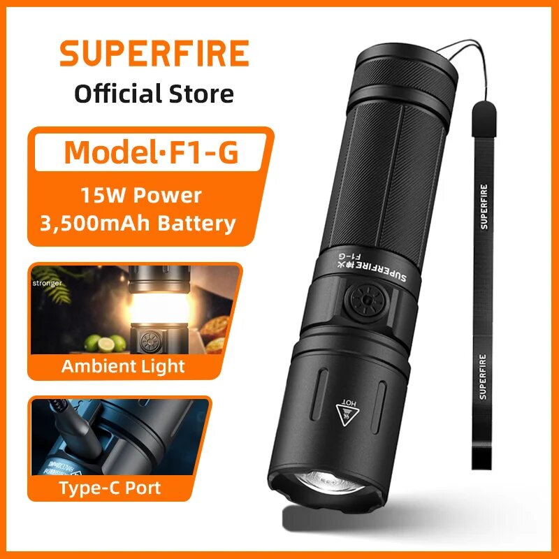 SUPERFIRE F1-G USB-C перезаряжаемый фонарь 1100 Лм белый/теплый свет