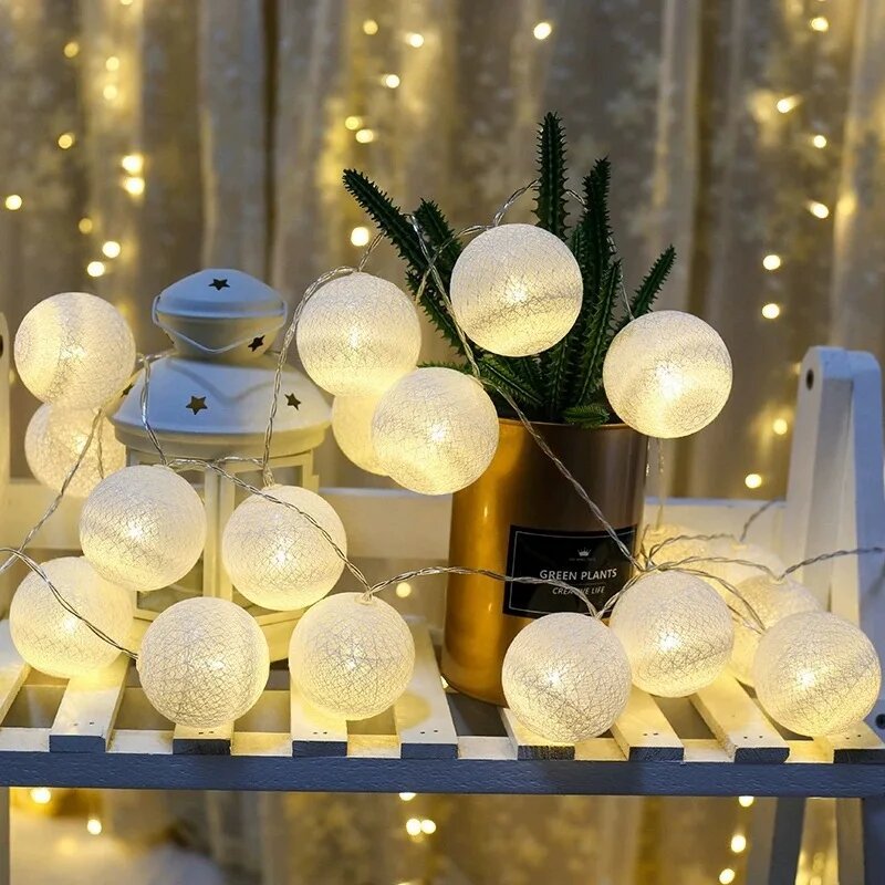 Гирлянда LED из хлопковых шаров, теплый белый свет, 3M, 20 LED