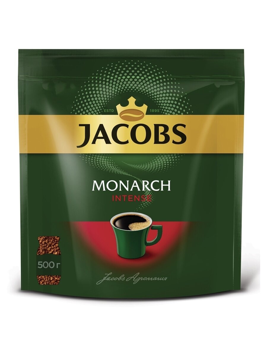 Кофе растворимый Jacobs Monarch Intense 500 гр с добавкой молотого кофе
