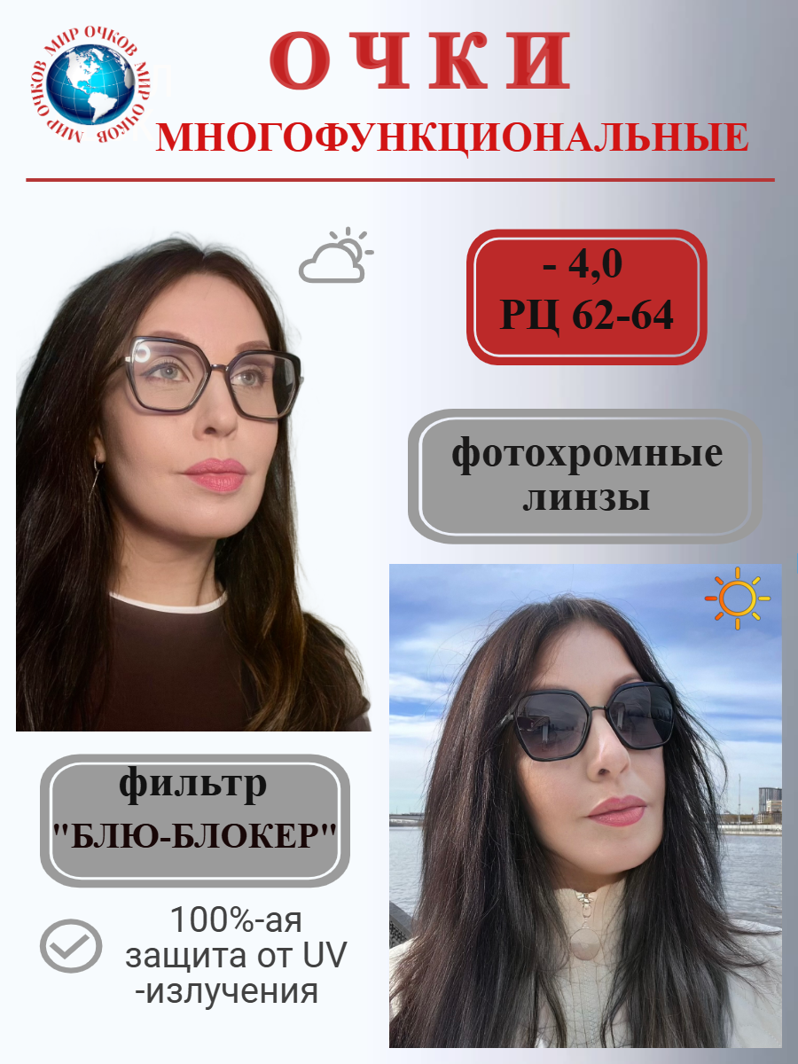 Очки для зрения Блю-блокер Хамелеоны РЦ 62-64 мм, +4.0