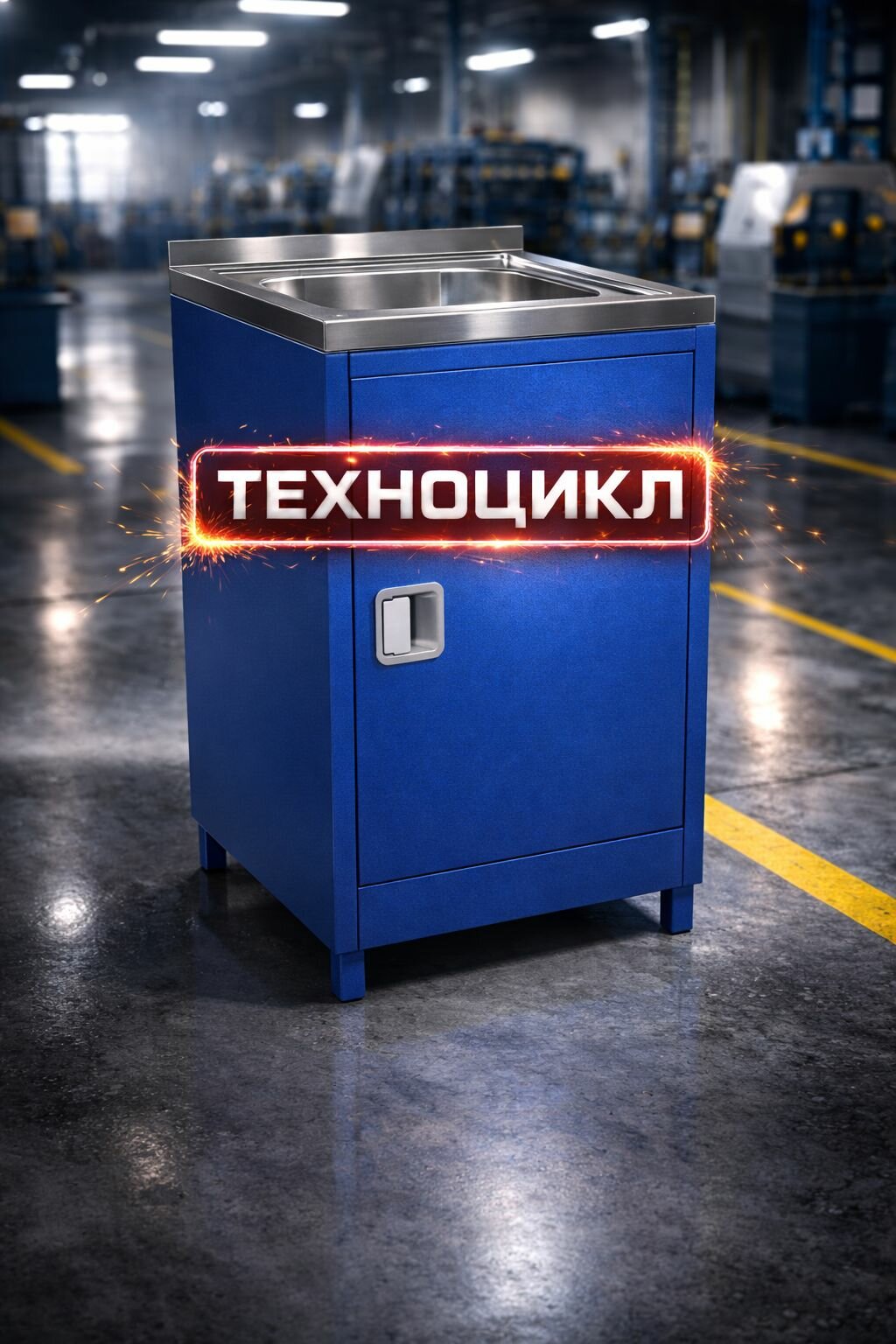 Техноцикл 500х500х830 мм Мойка производственная с тумбой МТ-1, 1 чаша из нержавеющей стали, синий, серия Б