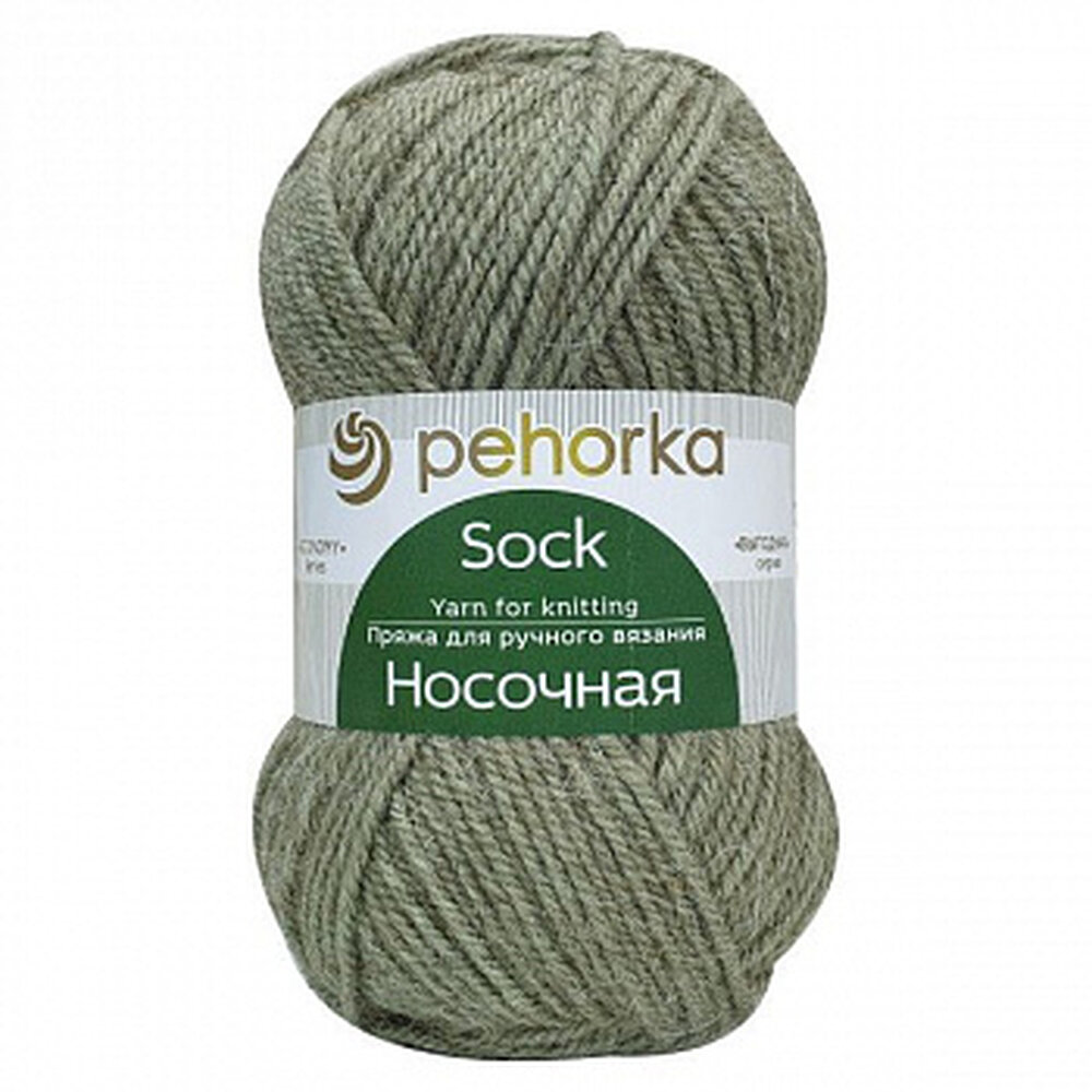 Пряжа для вязания Пехорка Носочная 494 светлый хаки 100 гр/200 м 50% шерсть, 50% акрил