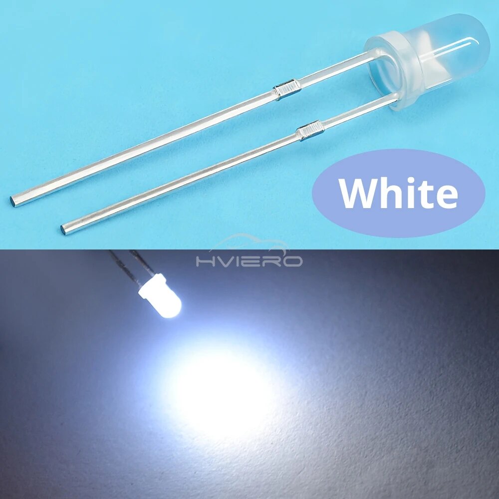 20шт LED HVIERO White 3мм рассеянный белый