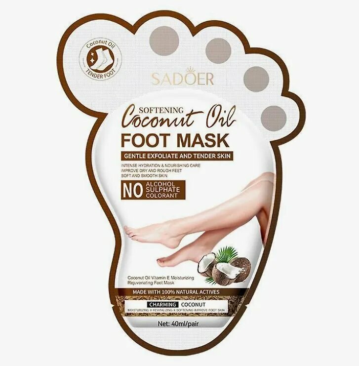 COCONUT OIL Foot Mask, Sadoer (Маска-носочки для ног увлажняющая с кокосовым маслом), 40 мл. пара