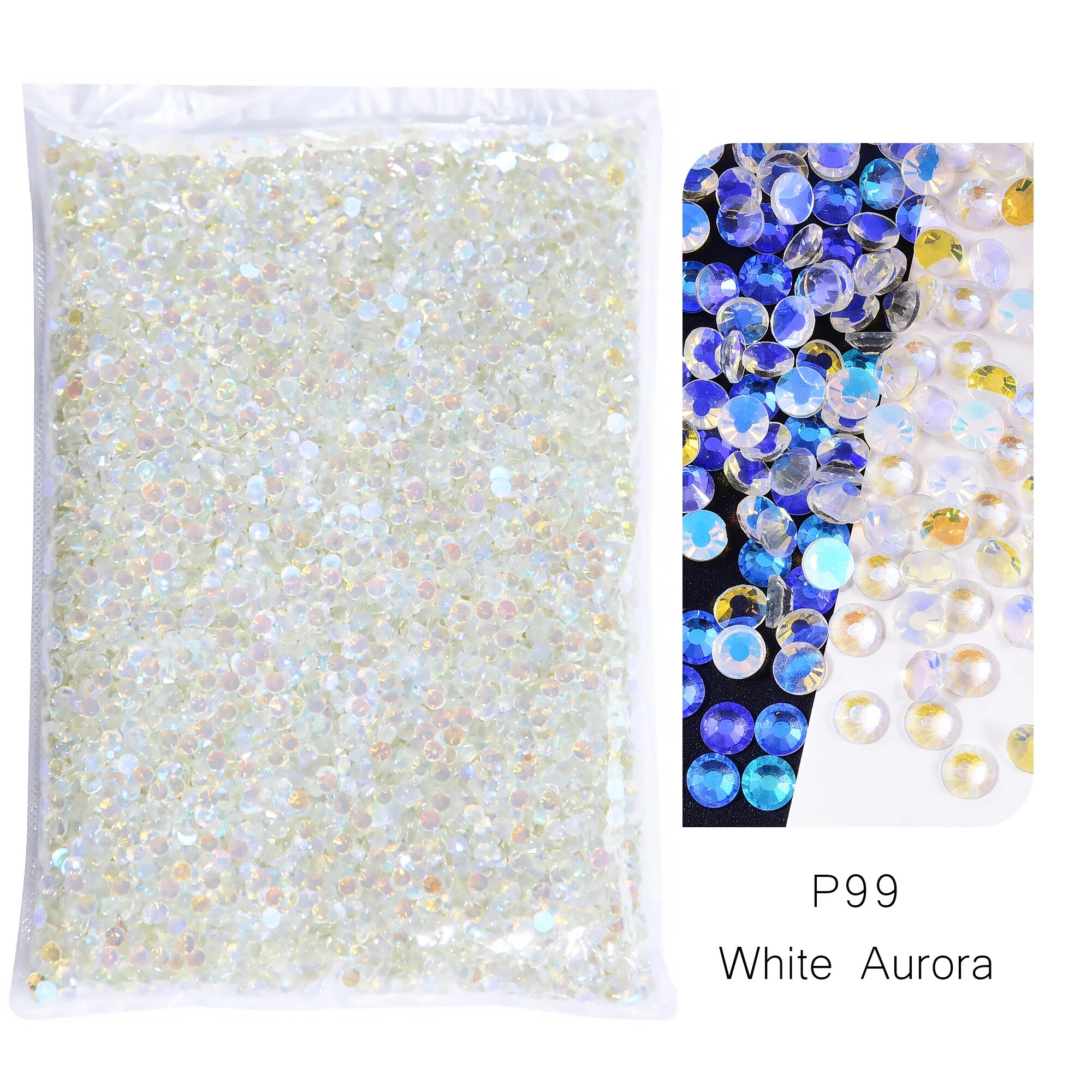 Стеклянные стразы White Aurora SS3, 14400 шт