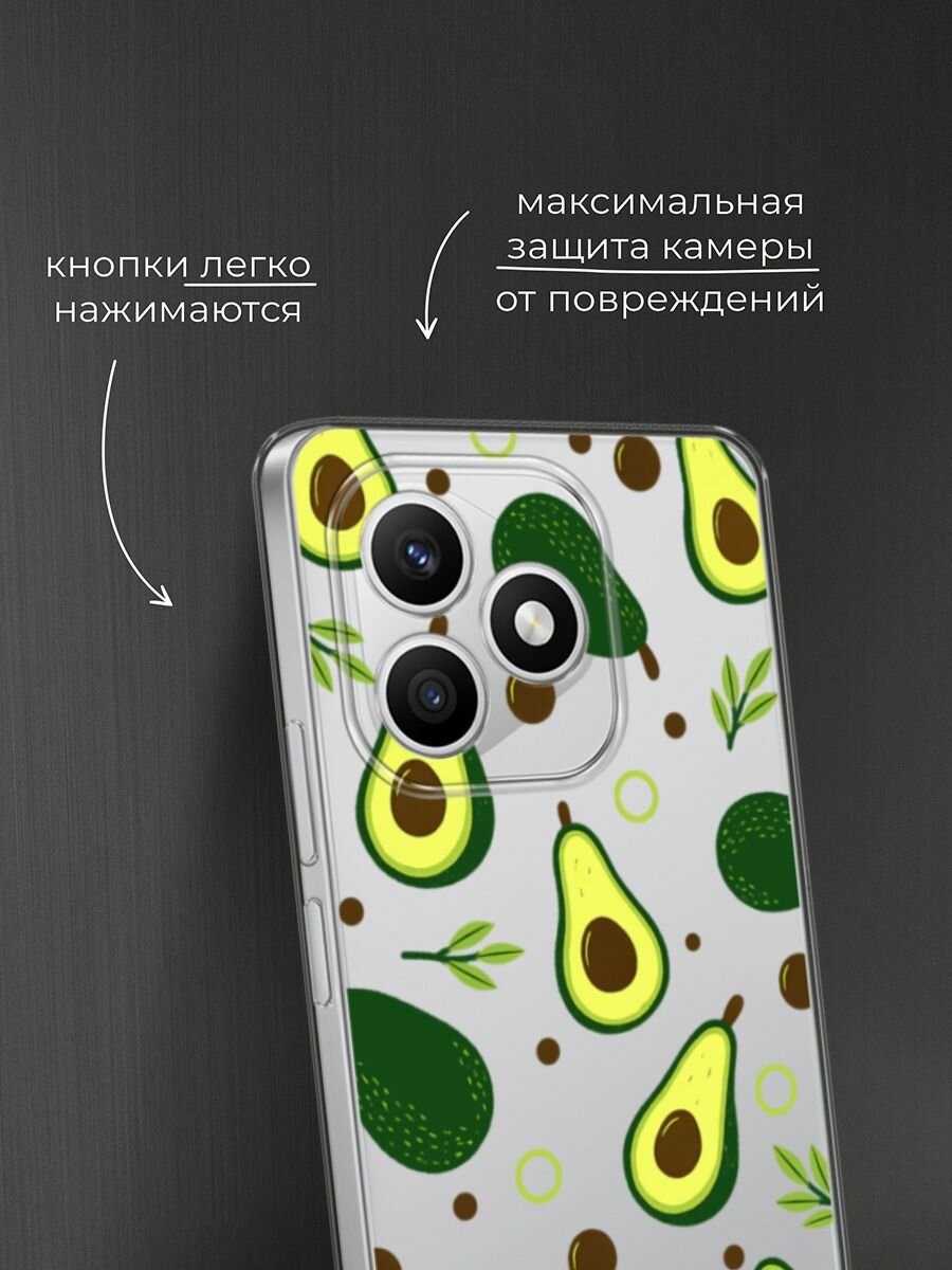 Чехол на Honor X8d / Хонор X8d с принтом Авокадо паттерн, прозрачный — фото 1