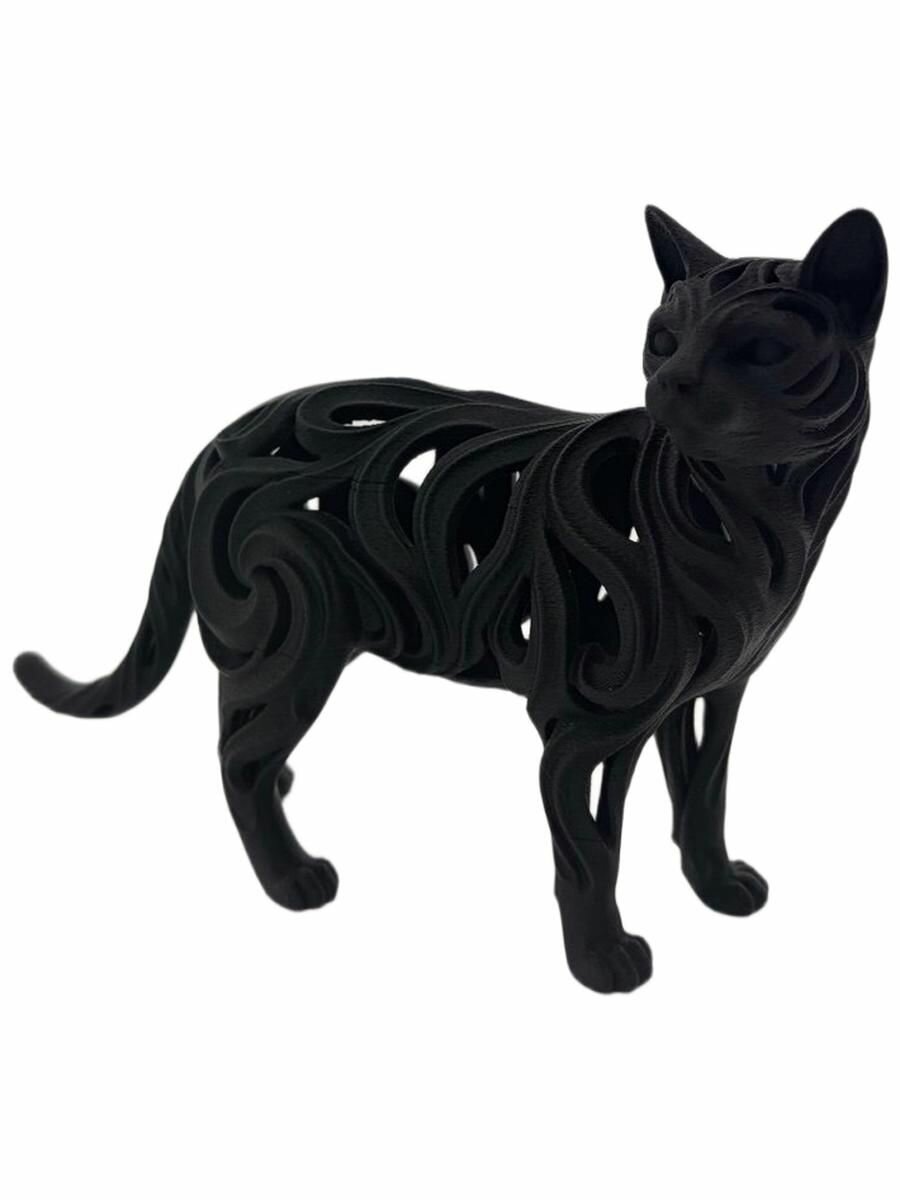Фигурка кот ажурный черный стоящий 3D