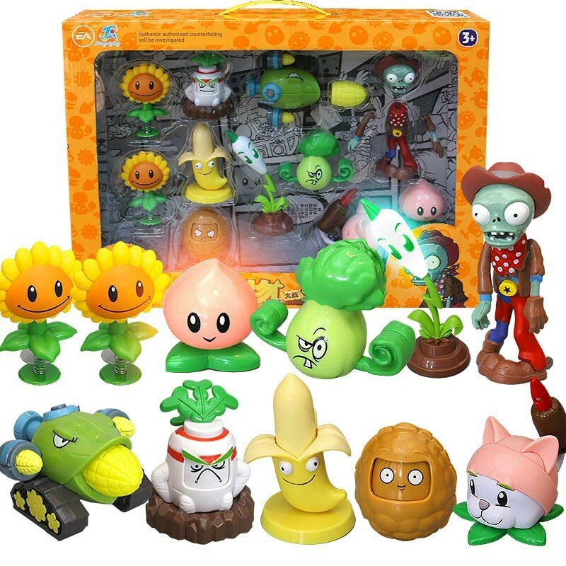 Набор твердой резины Plants vs Zombies: 10 персонажей Растений + 1 Распадающийся Зомби, итого 11 штук