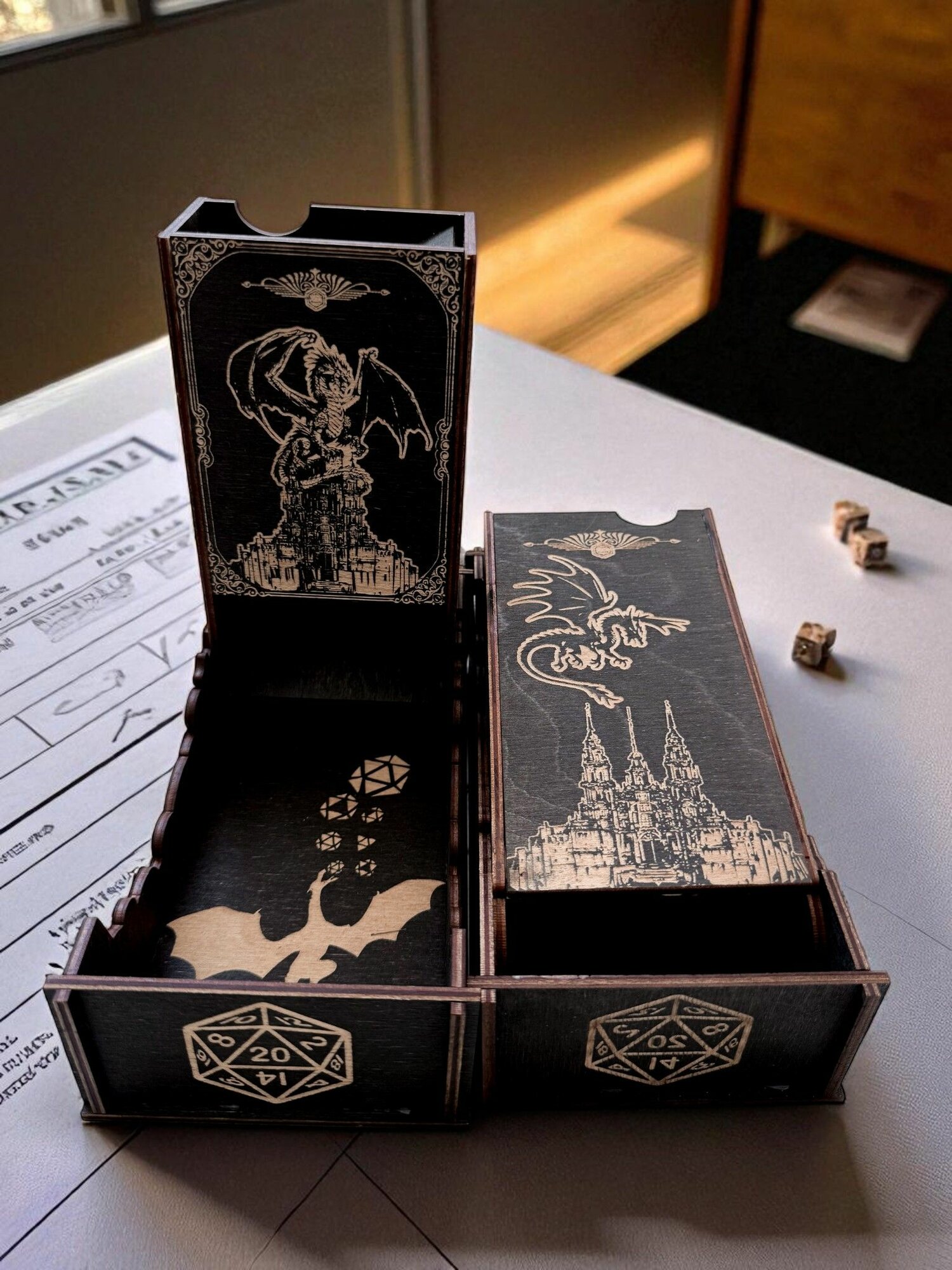 Башня для бросания кубиков Dice Tower "Дракон и замок", дайс тауэр для ДнД