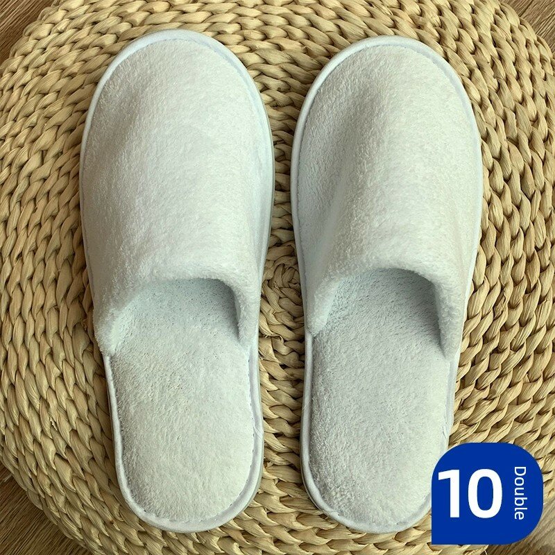 Коралловый флис домашние тапочки 10 пар белый и белый с ободком, мягкие нескользящие