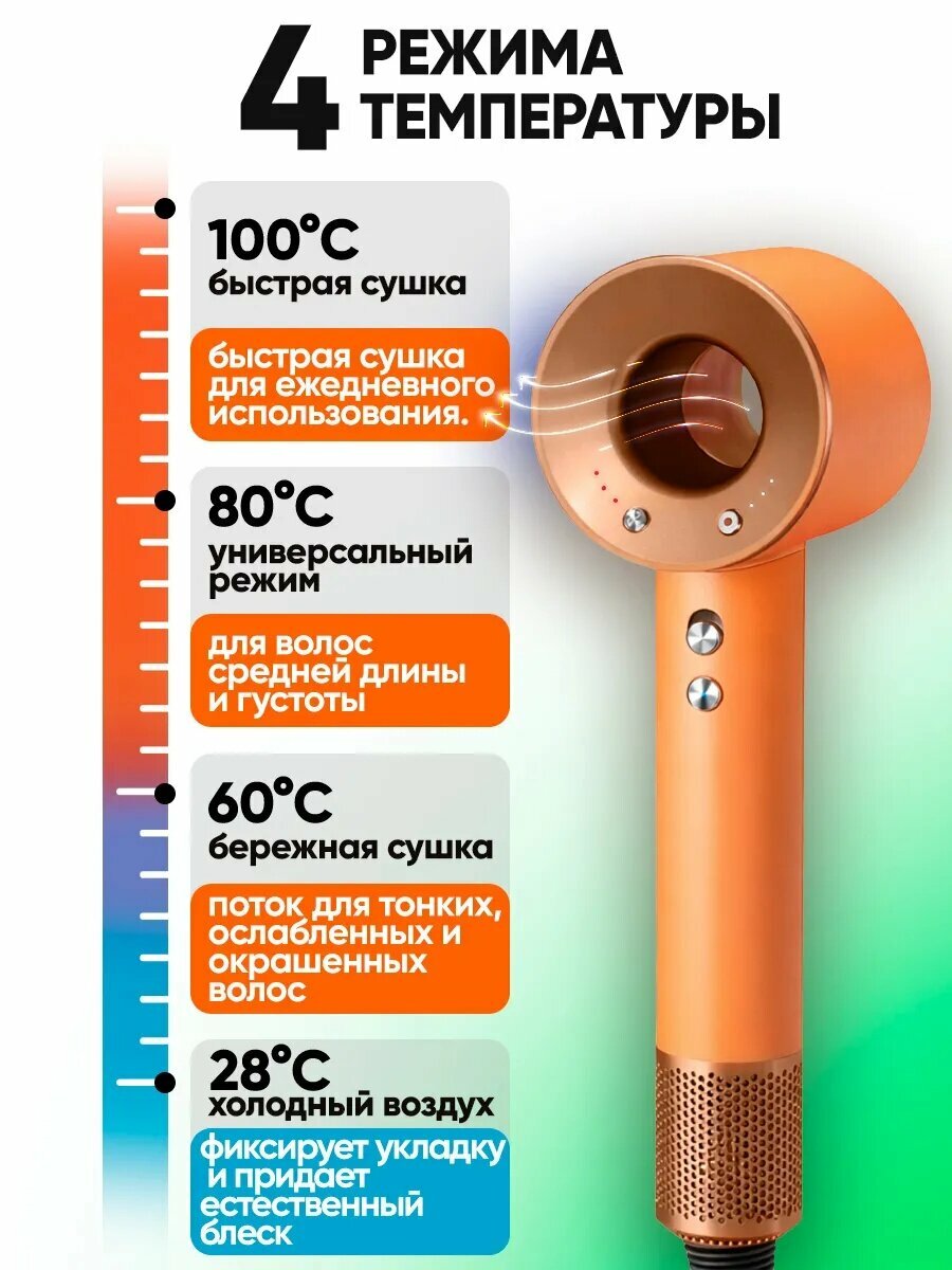Фен для волос, 220W, 12 температурных режимов, ионизация, 5 насадок — фото 1